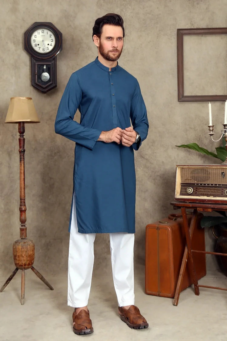 Maqsood Garments - Men's Wash & Wear Kurta - Ferozi Blue – Raja Sahib Intl